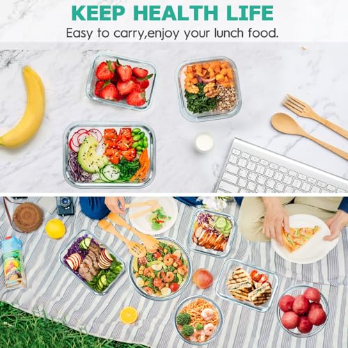 AMALEKO 17Set Glass Food Storage Containers with Lids Set, Leak-Proof Glass Meal Prep Containers BPA-Free, Airtight Containers for Food Storage, Lunch Containers for Office