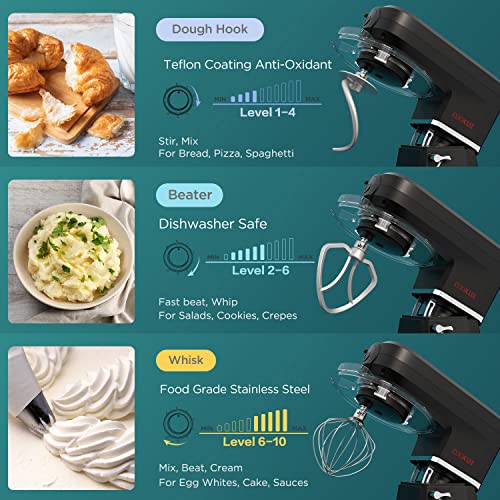 COOKLEE 6-IN-1 Stand Mixer, 8.5 Qt. Multifunctional Electric Kitchen Mixer with 9 Accessories for Most Home Cooks, SM-1507BM, Nero Nemesis Black