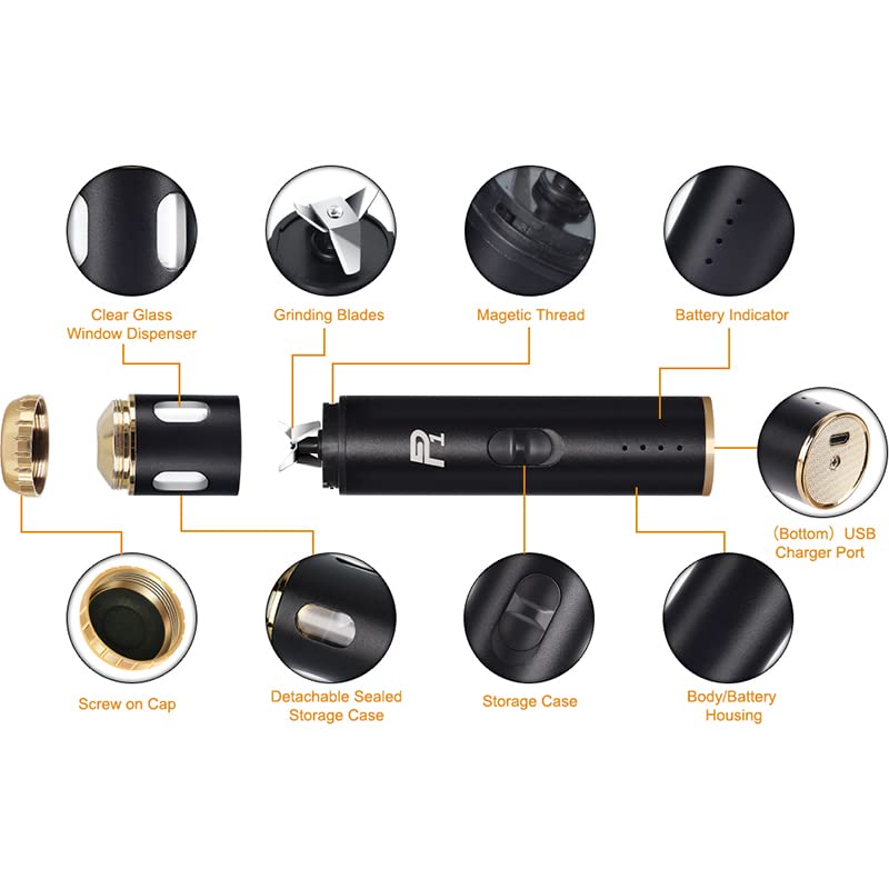 ZHENGHAI P1 Electric Herb and Spice Grinder, USB Rechargeable Fast Grinding With Portable Storage Bag, Cleaning Brush (Black)