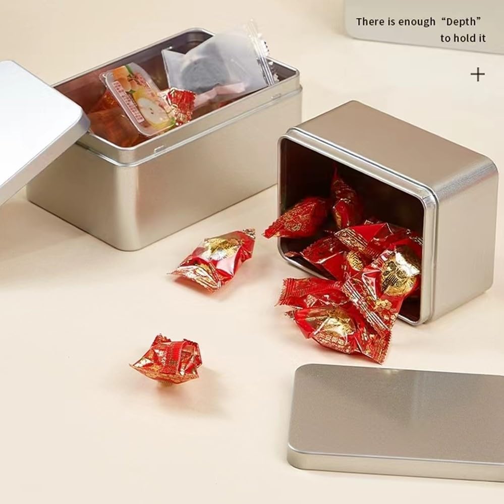 DKAOVH 2Pcs Silver Metal Tin Box with Lid,Large Multipurpose Tin for Cards,Jewelry, Crafts, Cookies, Pills, Gifts and More (4.2 x 2.8 x1.6 inches)