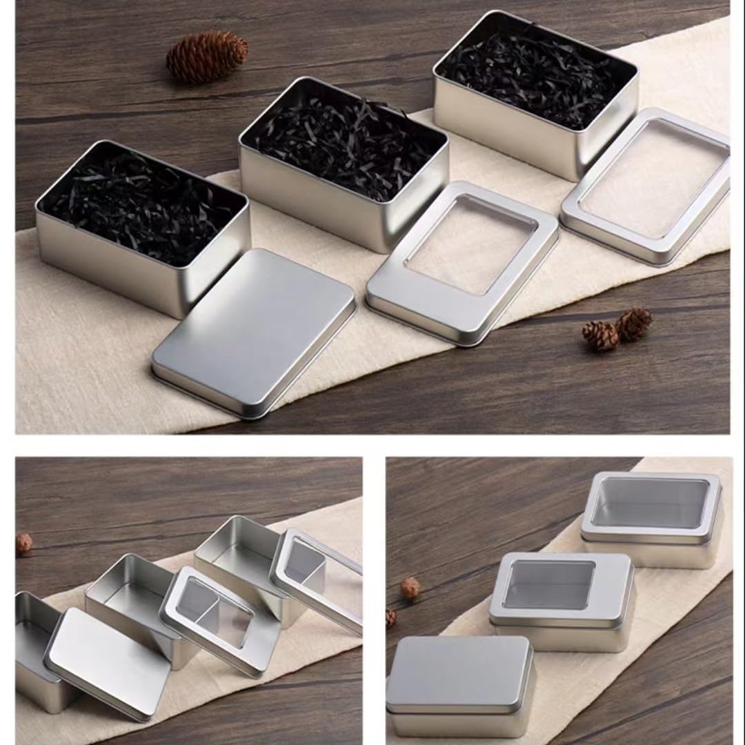 DKAOVH 2Pcs Silver Metal Tin Box with Lid,Large Multipurpose Tin for Cards,Jewelry, Crafts, Cookies, Pills, Gifts and More (4.2 x 2.8 x1.6 inches)