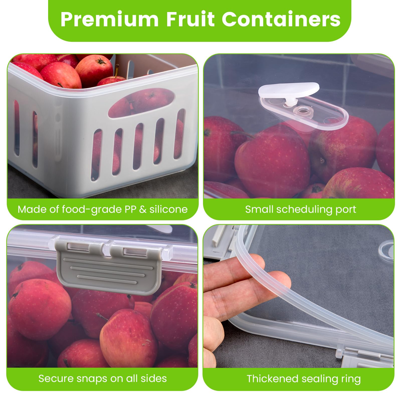 CINPIUK Fresh Contanier 5 Pack Food Containers Fruit Vegetable Produce Storage Saver Containers with Lid & Colander Kitchen Refrigerator Organizers Bins for Salad Berry Meat