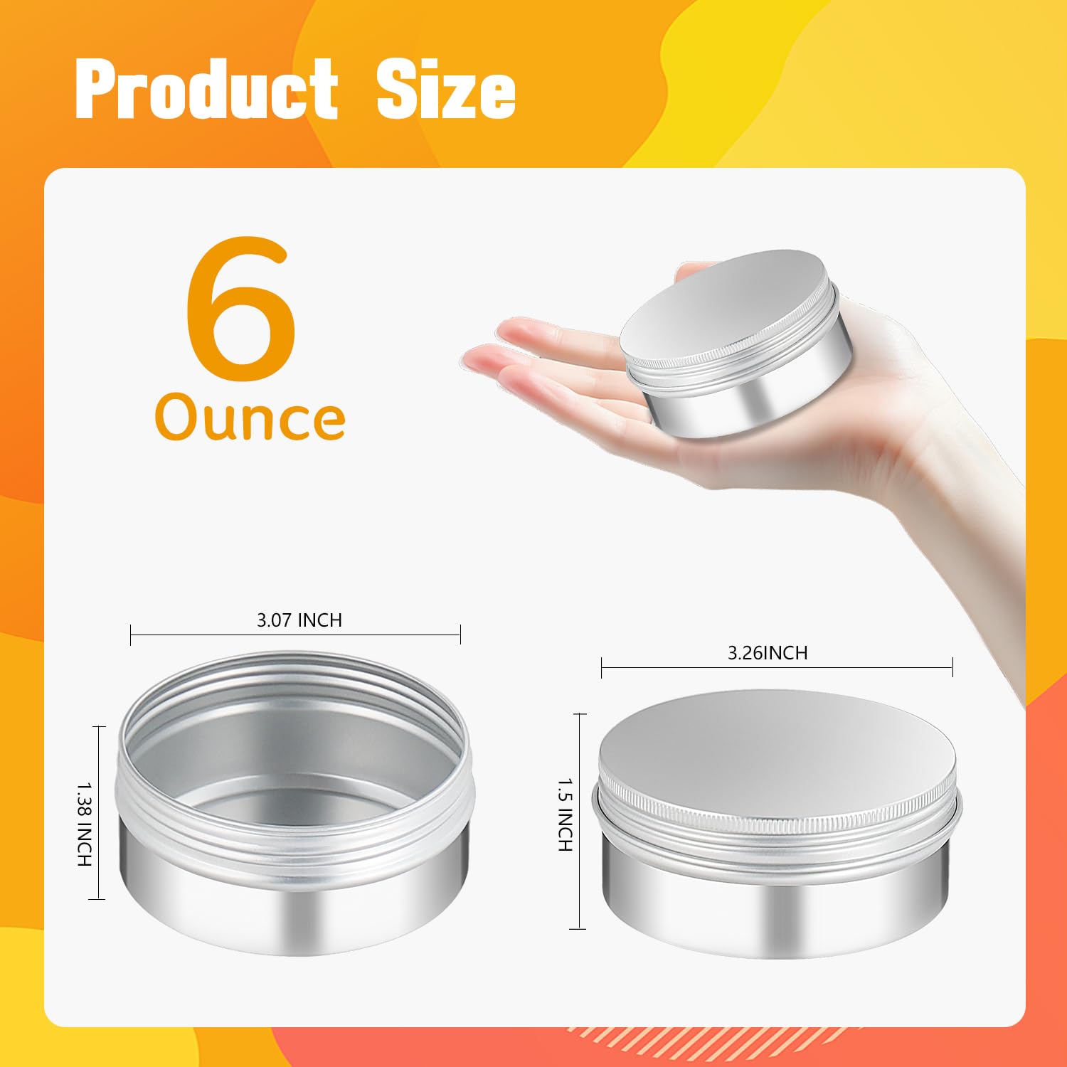 LIYAR 6 oz Tins with Lids 24 Pack Salve Tins 6 oz Aluminum Jar 180 ML Metal Container with Lid Salve Containers with Labels for Spices, Candies, Lip Balm, Candles(Silver)