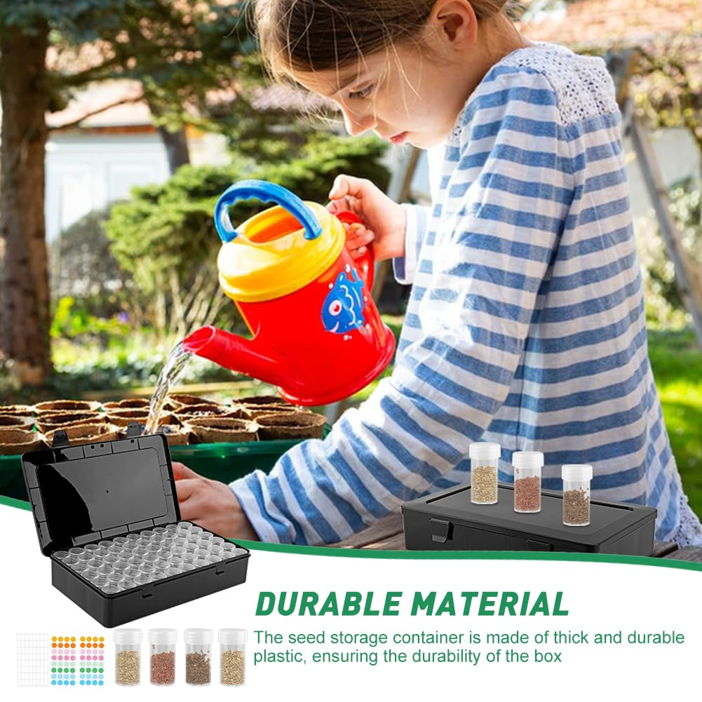 TLPCRKI 60 Slots Seed Storage Box, Opaque Light Proof Seed Organizer Storage Organizer with 3 Sheet Label Stickers, Seed Container for Flower Vegetable Plants Garden