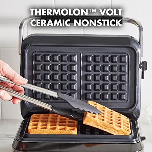GreenPan Stainless Steel 2-Slice Belgian Waffle Maker Iron, Healthy Ceramic Nonstick Plates, Adjustable settings and Presets, Easy-to-use LED Display