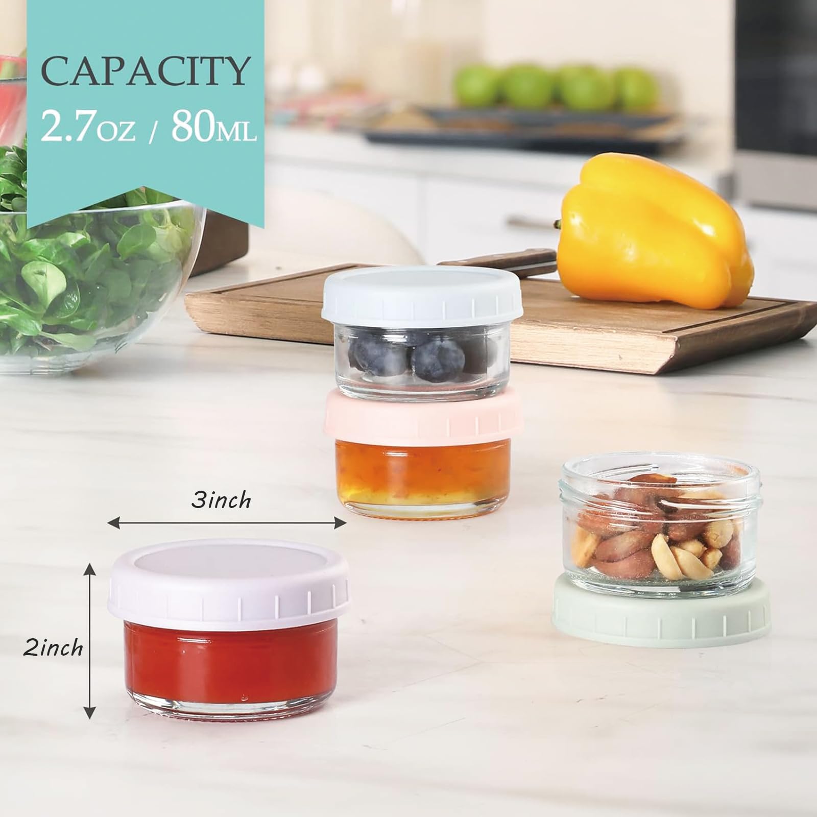Z-synka 10-Pack Salad Dressing Containers To Go, 2.7oz Glass Small Condiment with Lids, Dipping Sauce Cups Set,Leakproof Reusable for Lunch Box Work Trip