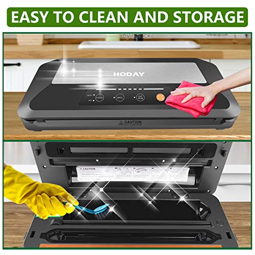 Vacuum Sealer Machine, HODAY 80kPa Food Preservation Sealing Machine with Built-in Cutter & Roll Storage, Dry Moist Mode, Food Storage Machine, LED Indicators, Includes 2 Bag Rolls 8βx7β and 11βx10β