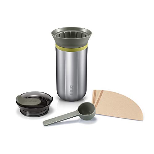 WACACO Cuppamoka Pour-Over Coffee Maker, Portable Drip Coffee Maker with 10 Cone Paper Filters, Manually Operated, Stainless Steel Coffee Brewer, 10 fl oz