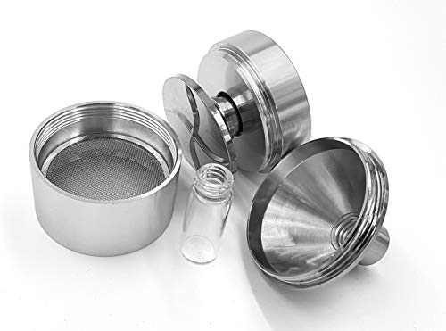 Coarse to Fine Spice Grinder Hand Mill Funnel - Ultra fine - Large Metal 3 Piece 2.12 inch with Storage Bottle - Silver Color
