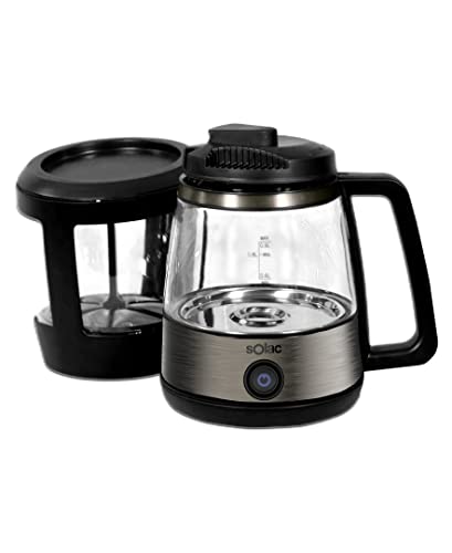 Solac SIPHON BREWER 3-in-1 Vacuum Coffee Maker, Tea Brewer & Water Boiler, Brushed Stainless Steel and Black, 30 oz