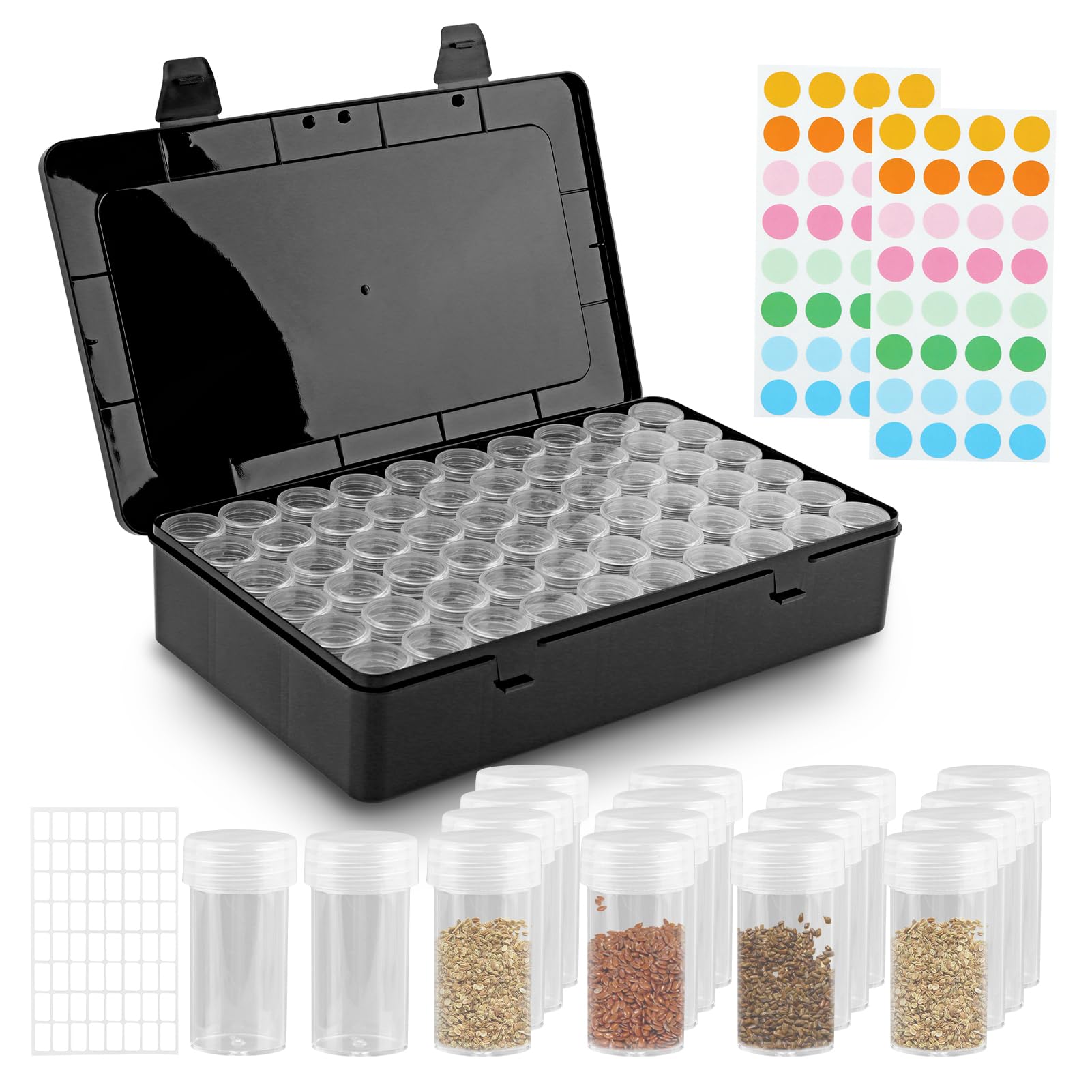 TLPCRKI 60 Slots Seed Storage Box, Opaque Light Proof Seed Organizer Storage Organizer with 3 Sheet Label Stickers, Seed Container for Flower Vegetable Plants Garden