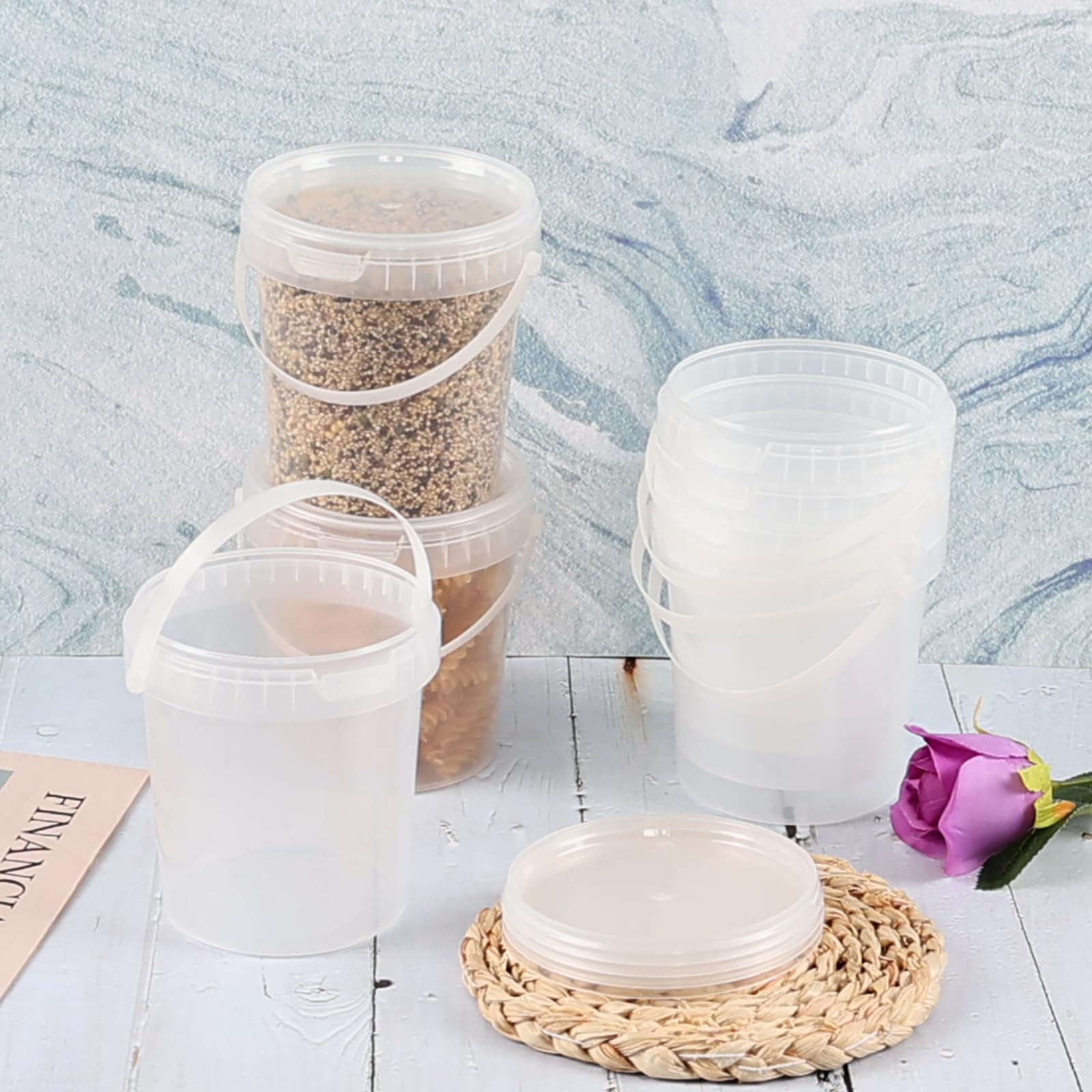 Innouse 10 Packs Clear Plastic Food Storage Containers, 0.8 L Round Ice Cream Bucket with Lid