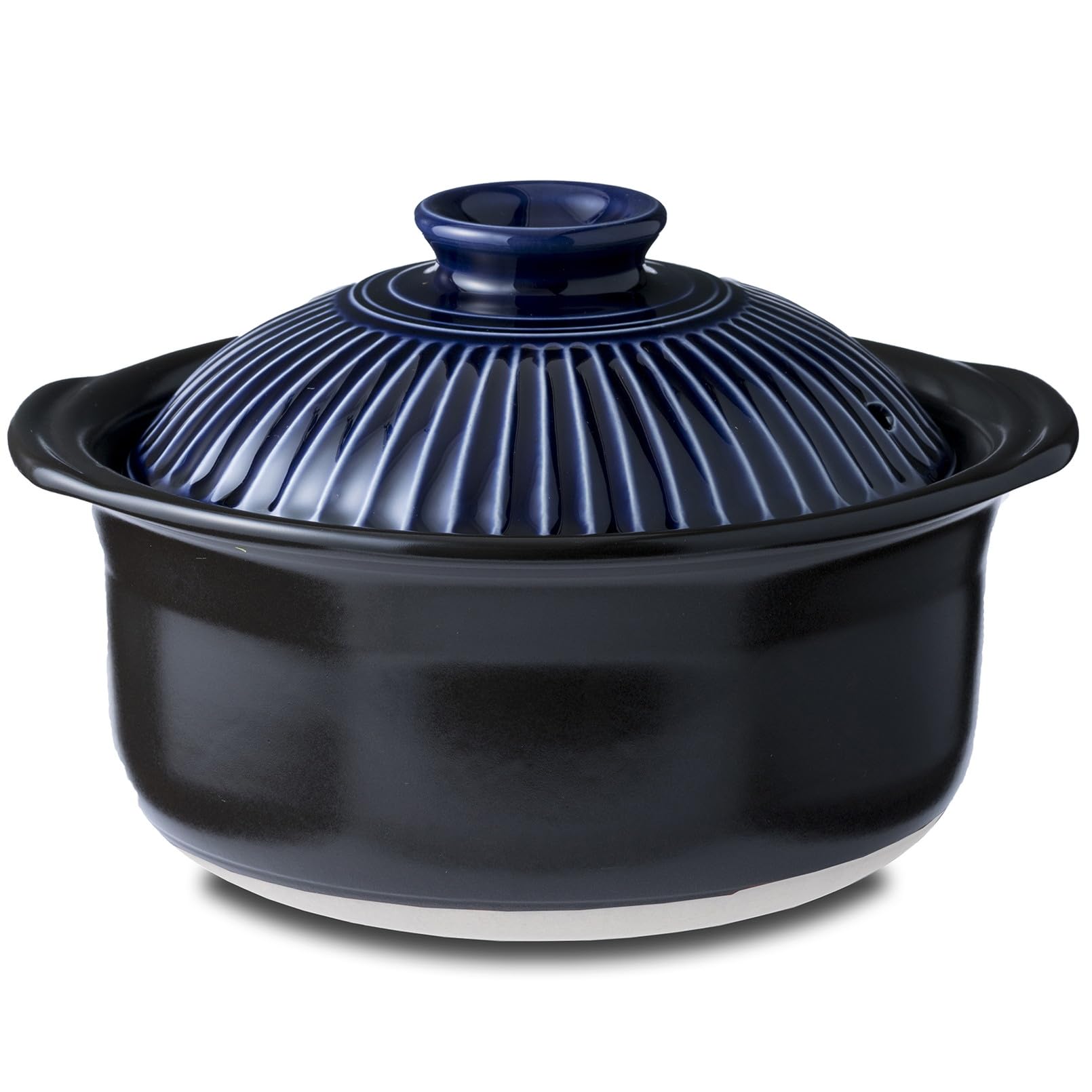 銀峯陶器(Ginpo Touki) Ginpo Touki Ginpo Pottery Ginpo Chrysanthemum Flower Rice Pot, 3 Cuisine, Double Lid, Rice, Earthenware, Compatible with Direct Fire, Lapis Glaze, Blue, Made in Japan