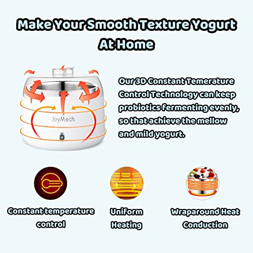 JoyMech Yogurt Maker, Compact Greek Yogurt Maker Machine with Constant Temperature Control, Stainless Steel Container, 1 Quart for Home Organic Yogurt