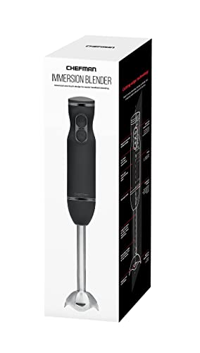 Chefman Immersion Stick Hand Blender Powerful Electric Ice Crushing 2-Speed Control Handheld Food Mixer, Purees, Smoothies, Shakes, Sauces and Soups, Black