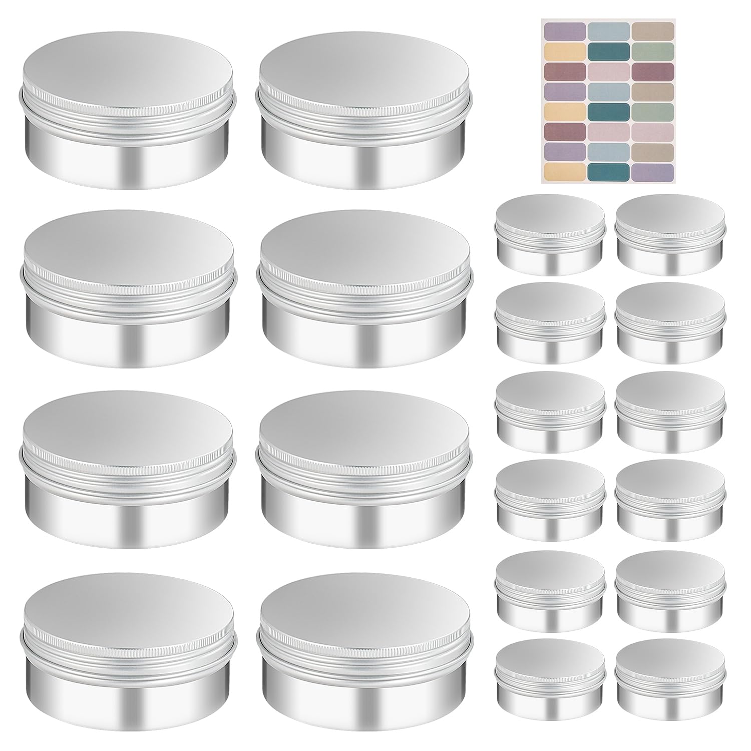 LIYAR 6 oz Tins with Lids 24 Pack Salve Tins 6 oz Aluminum Jar 180 ML Metal Container with Lid Salve Containers with Labels for Spices, Candies, Lip Balm, Candles(Silver)