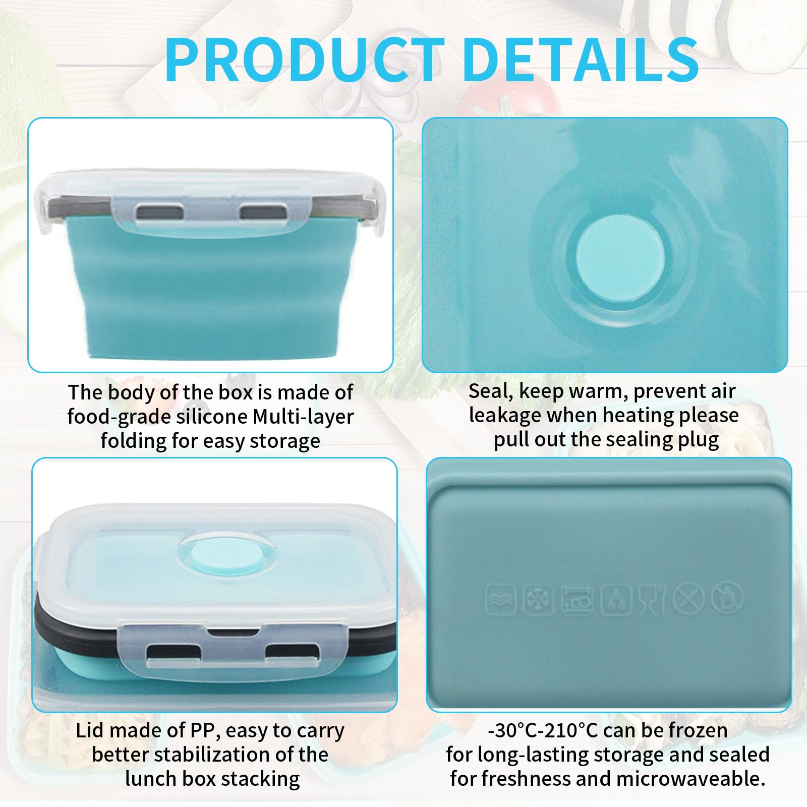ABSOK 2 Pcs Collapsible Food Storage Containers with Lids and Vent, Silicone Food Storage Containers, Microwave Freezer Dishwasher Safe