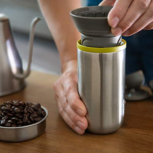 WACACO Cuppamoka Pour-Over Coffee Maker, Portable Drip Coffee Maker with 10 Cone Paper Filters, Manually Operated, Stainless Steel Coffee Brewer, 10 fl oz