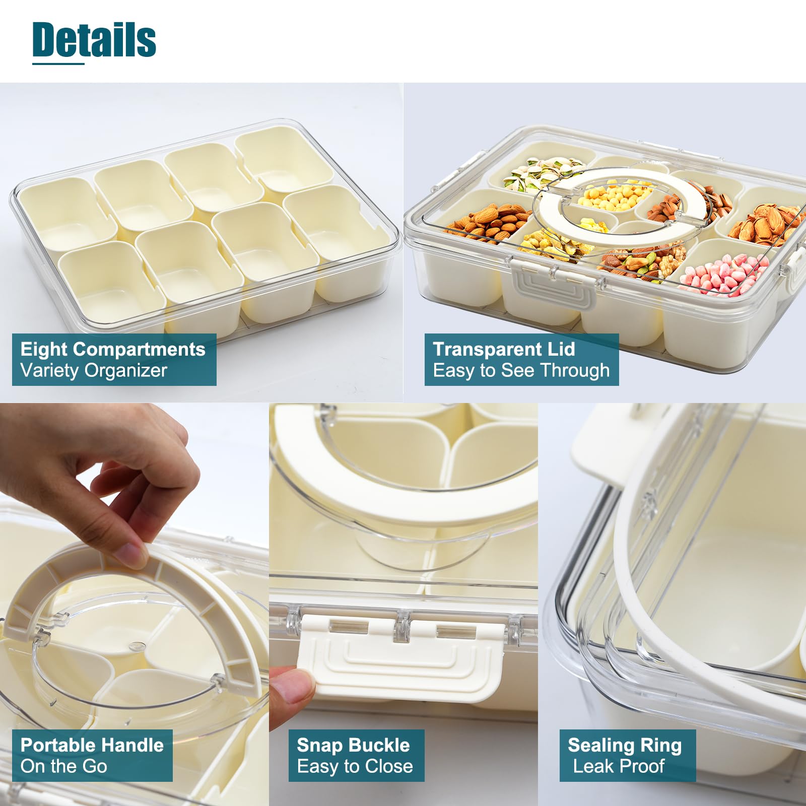 2 Pack Snackle Box with Clear Lids and Handle, Divided Serving Tray Portable Snack Platter No-Spill Snack Box Charcuterie Container Organizer for Travel, Salad Bar, Fridge, Camping, Fishing, Party
