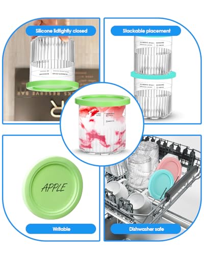 EIIORPO for Ninja Creami Deluxe Pints and Lids - 4 Pack 24oz NC501 NC500 Series Creami Deluxe Pint Containers Replacement Compatible with 11-in-1 Ninja Ice Cream Maker