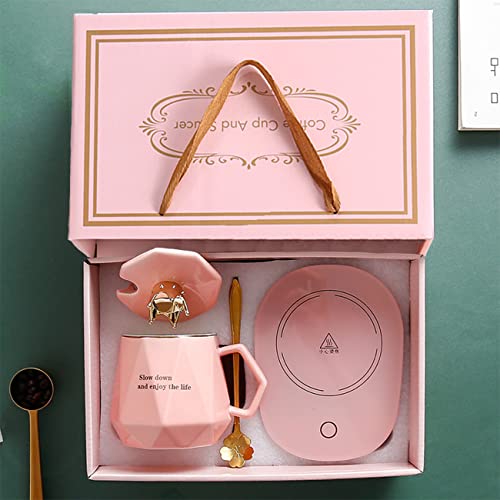 Coffee Warmer for Desk, with Mug Set. Cup Warmer Tea Warmer, Electric Beverage Warmer, Drink Warmer for Cocoa, Tea, Milk (Pink)