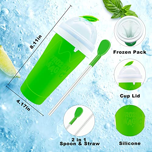 Slushy Maker Cup, DIY Frozen Magic Slushie Maker Squeeze Cup, Slushie Cup with Lid and Straw, Gifts for Families/Friends, Green