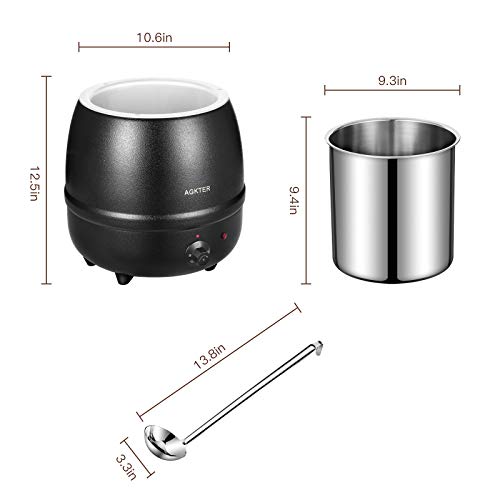 Agkter Electric Soup Warmer With Spoon 10.5-Quart Black