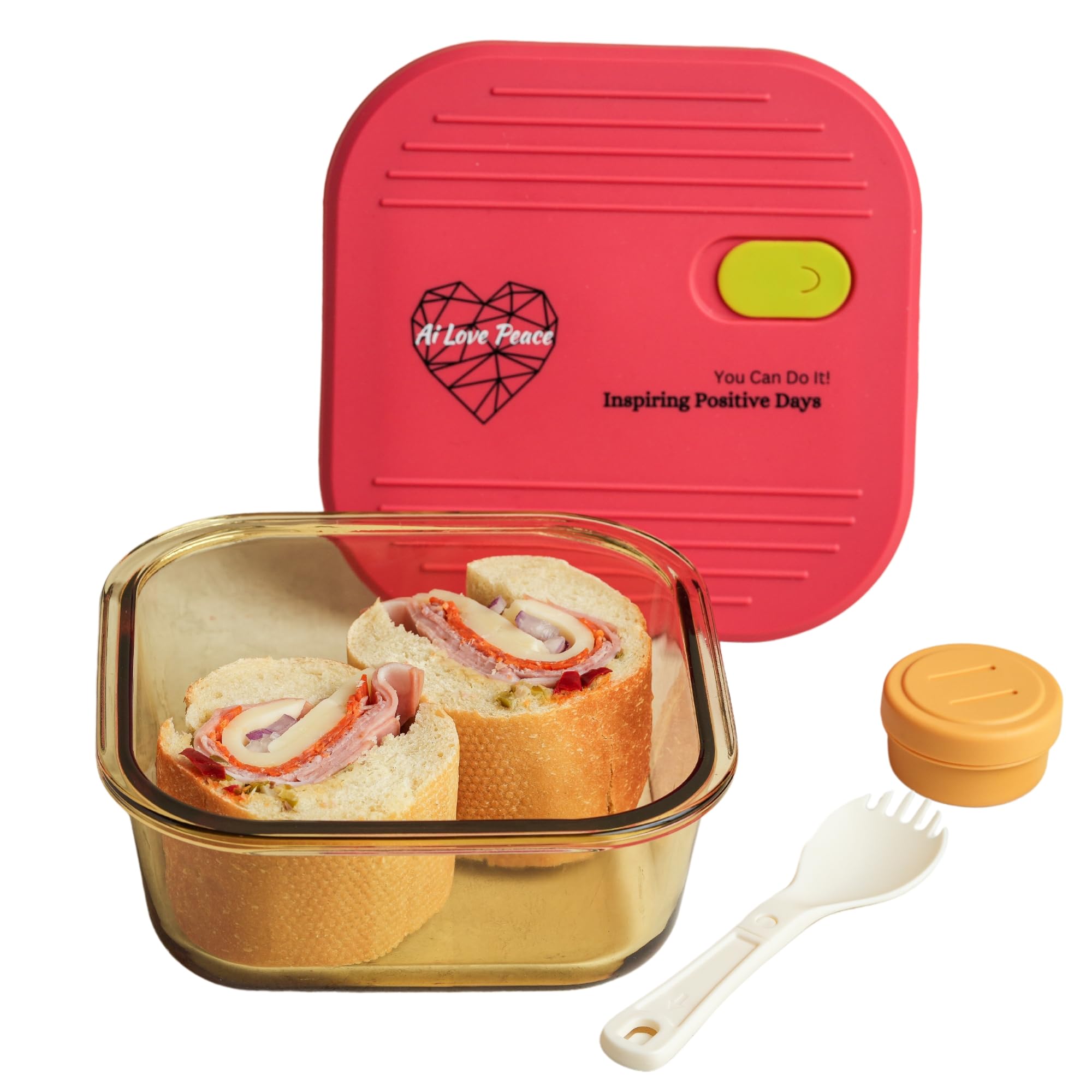 AI LOVE PEACE Glass Lunch Containers for Women Adults, Microwave Safe Glass Lunch Box, Leak Proof BPA-Free, Durable, Built-in Vent - Ideal for Meal Prep & On-the-Go Lunches (red)