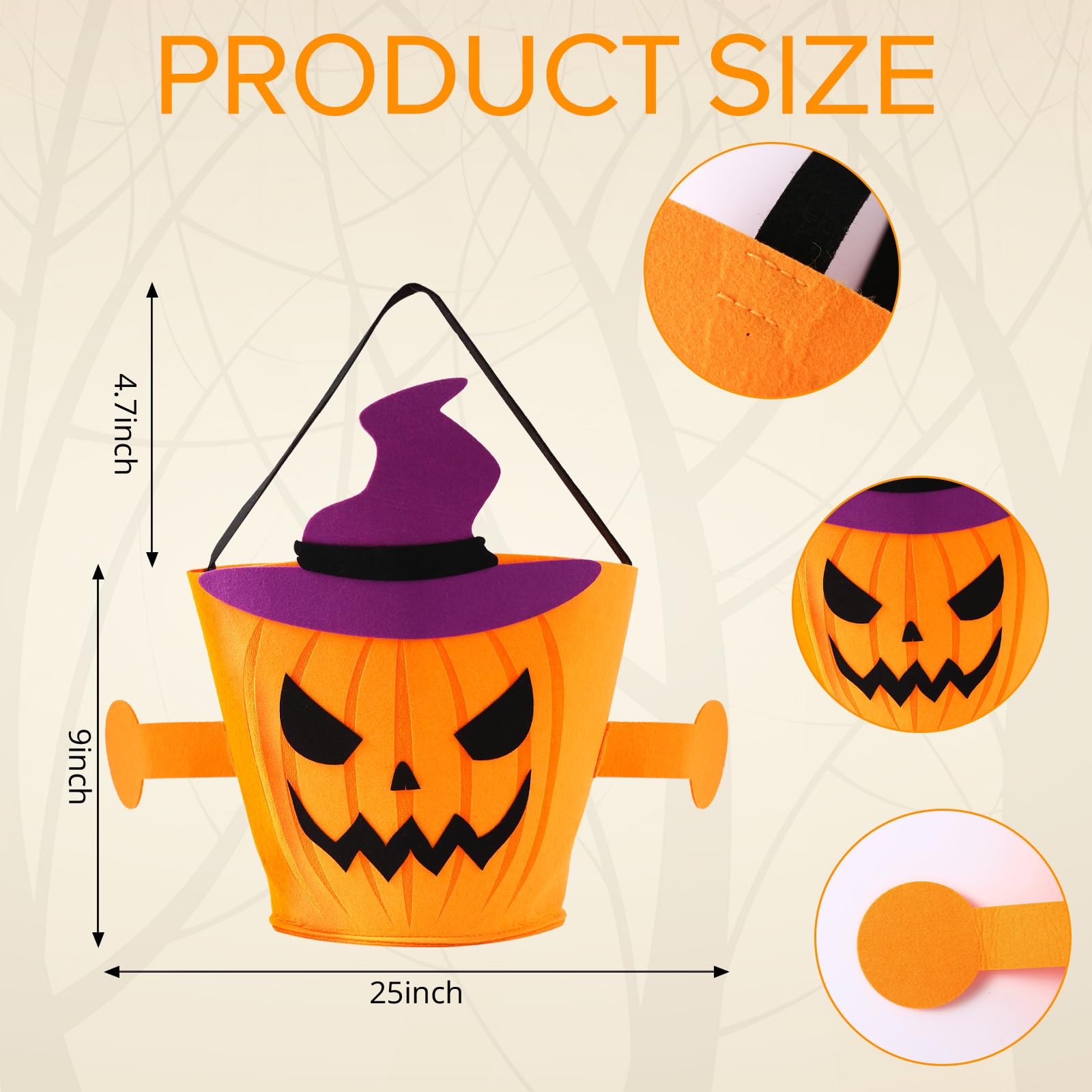 FUSHENMU Halloween Trick or Treat Bags Bat Candy Bucket Reusable Canvas Bag for Halloween Bucket Large, White