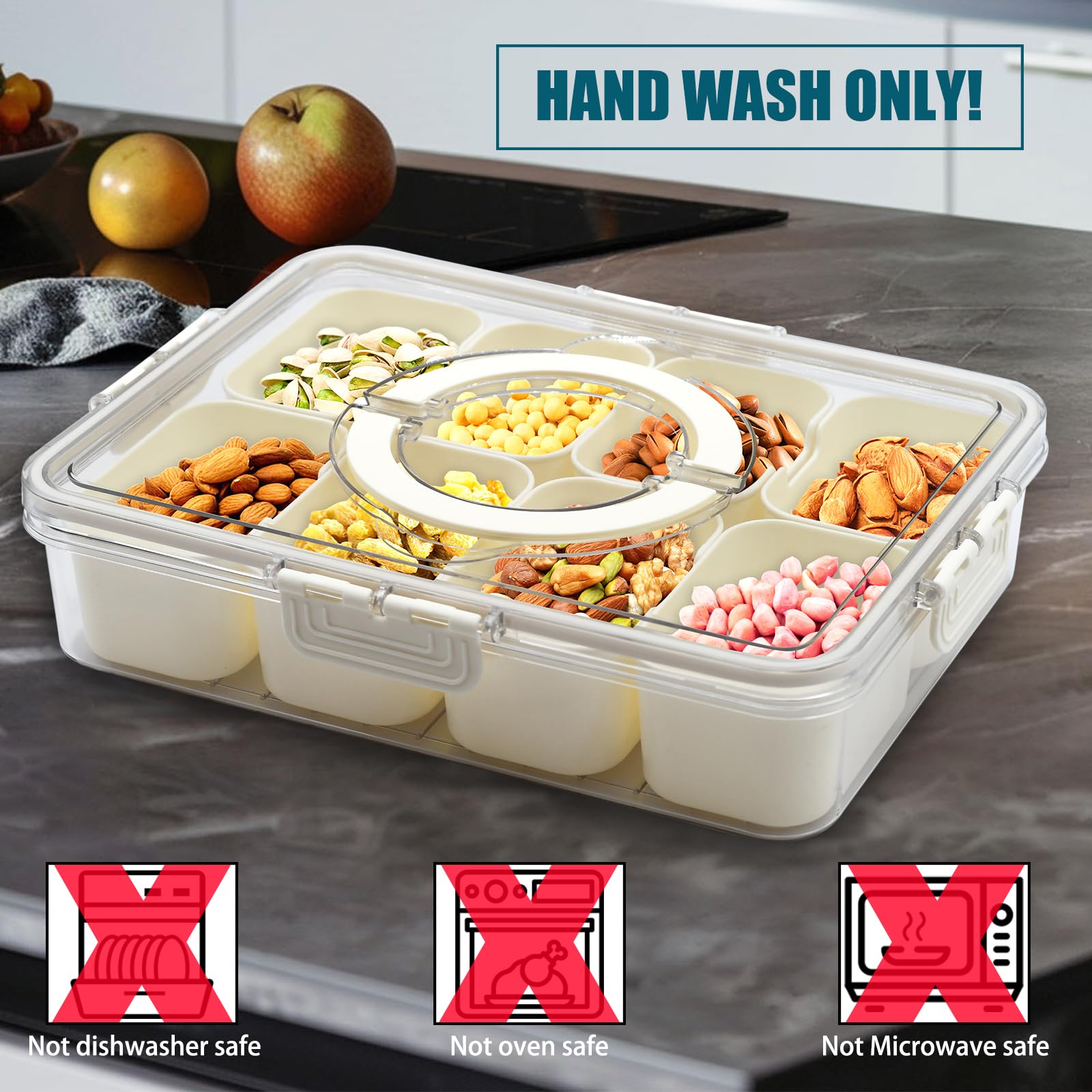 2 Pack Snackle Box with Clear Lids and Handle, Divided Serving Tray Portable Snack Platter No-Spill Snack Box Charcuterie Container Organizer for Travel, Salad Bar, Fridge, Camping, Fishing, Party