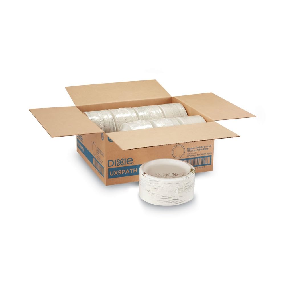 Dixie UX9PATH Pathways Soak-Proof Shield Mediumweight Paper Plates, 8 1/2", Grn/burg, 1000/ct