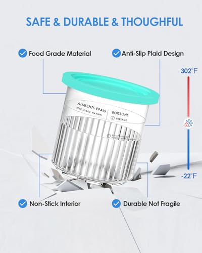 EIIORPO for Ninja Creami Deluxe Pints and Lids - 4 Pack 24oz NC501 NC500 Series Creami Deluxe Pint Containers Replacement Compatible with 11-in-1 Ninja Ice Cream Maker