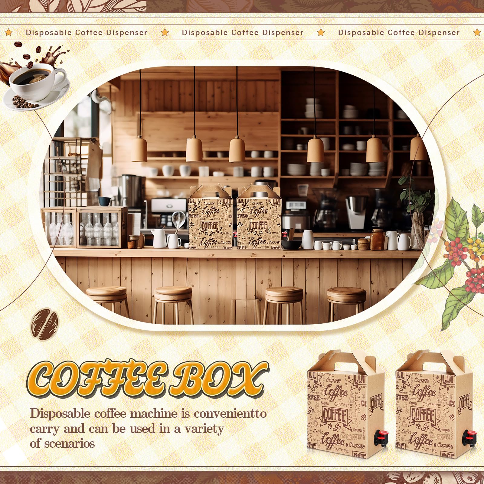 Resholder 10 Pack Coffee to Go Box Container for Catering 96 OZ Disposable Coffee Boxes Dispenser Insulated Server for Catering Liquid Carrier