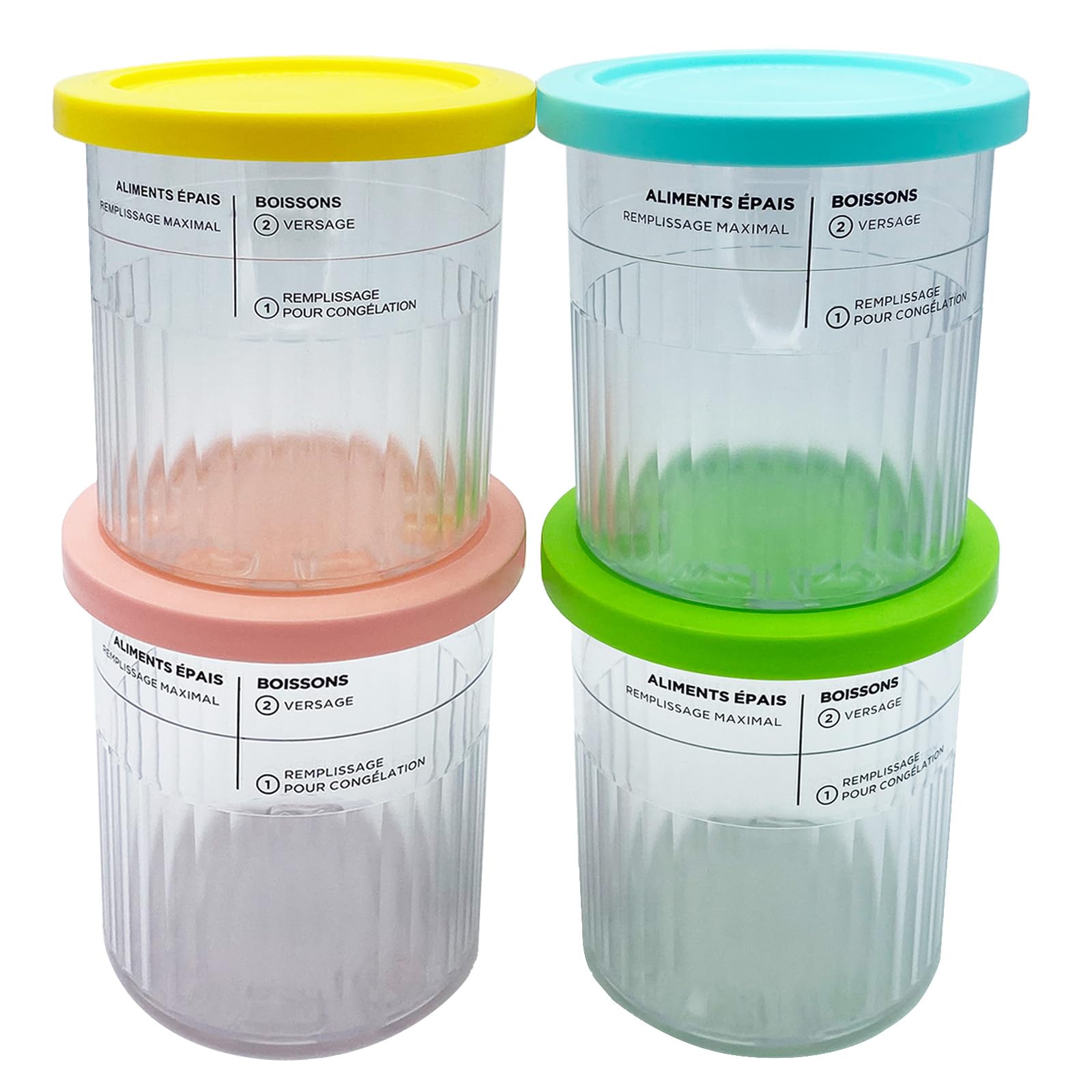 adwrparts Replacement for Ninja Creami Deluxe Pints and Lids 4 Pack, Compatible with Ninja CREAMi Deluxe 11-in-1 Ice Cream Makers NC500 Series, NC500 NC501 etc(4 Contains+4 PE Lids)