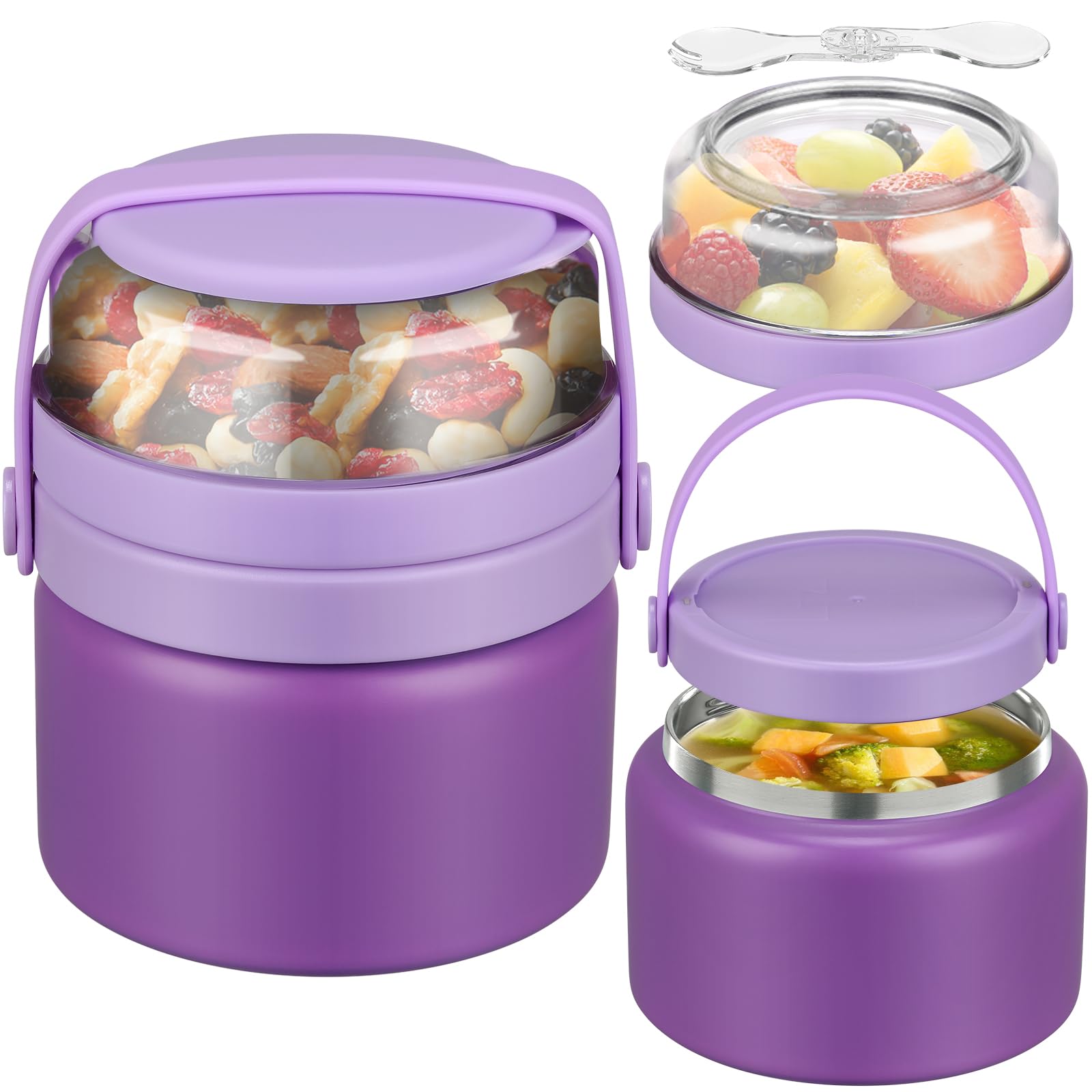 MAISON HUIS 2-in-1 Insulated Food Jar 8oz Soup Thermo with Tritan Snack Container Kids Thermo for Hot Food Lunch Containers Wide Mouth Vacuum Stainless Steel Leak Proof for School Travel