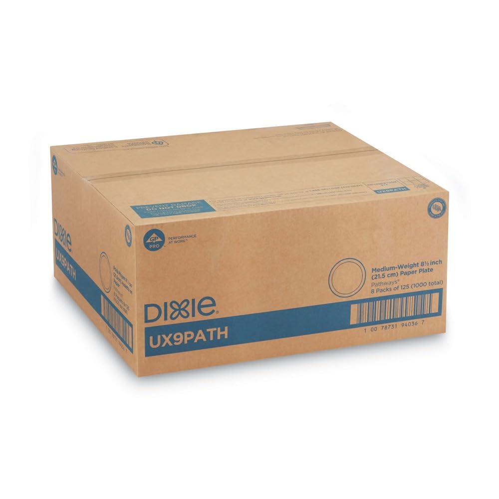 Dixie UX9PATH Pathways Soak-Proof Shield Mediumweight Paper Plates, 8 1/2", Grn/burg, 1000/ct