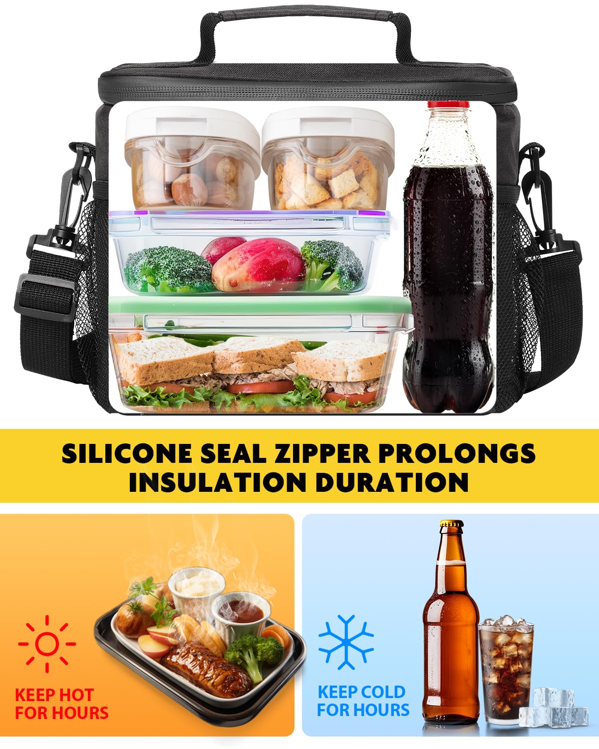 SafeDelux Insulated Lunch Bag with Combination Lock - Durable, Leakproof, Large Cooler Bag with Adjustable Shoulder Strap for Men Women (Black)