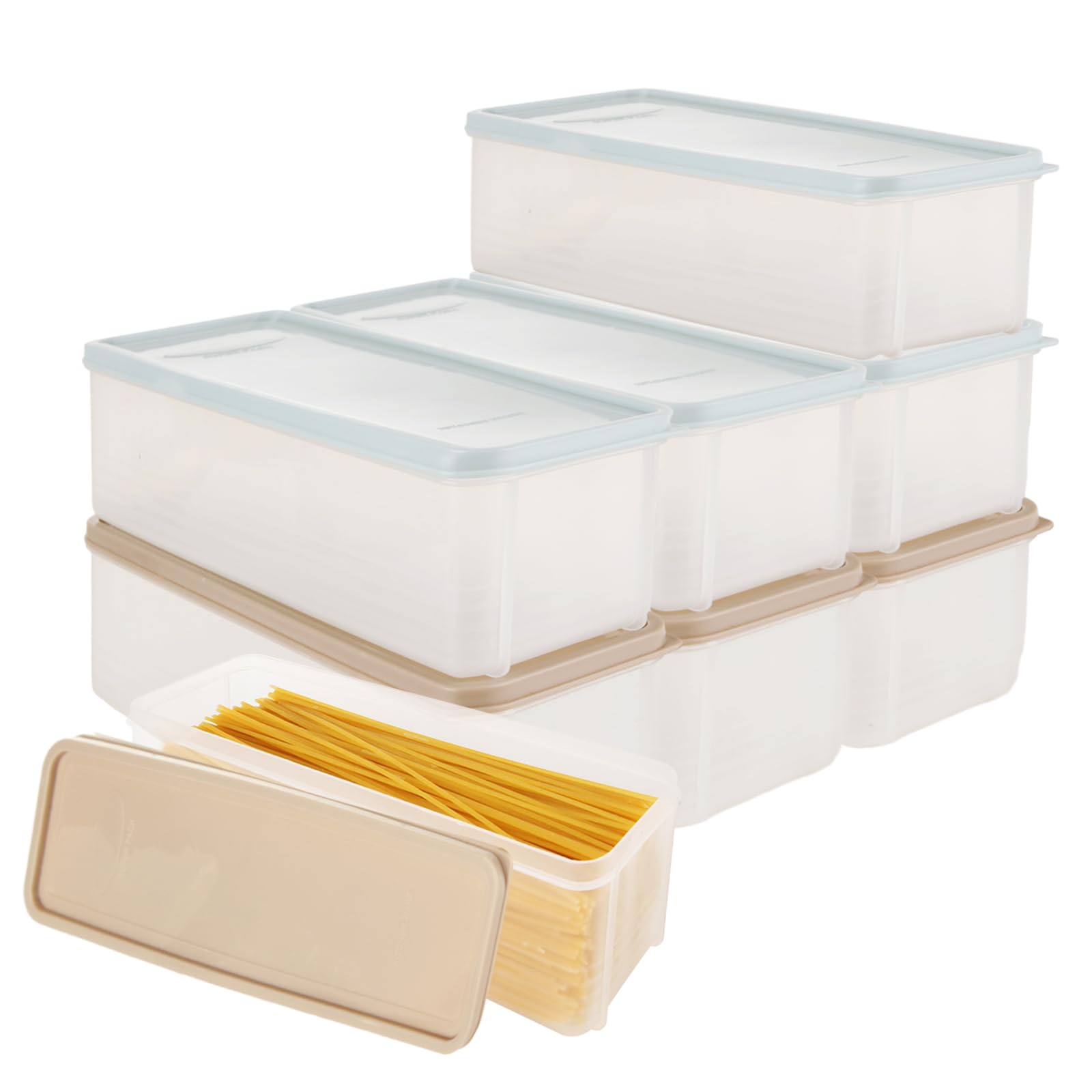 LDXDRU Pasta Storage Containers with Lids Set of 8, Spaghetti Container Storage, Plastic Pasta Storage, Stackable Spaghetti Noodle Container for House, Kitchen, Pantry & Refrigerator, 12 x 3 x 3 In