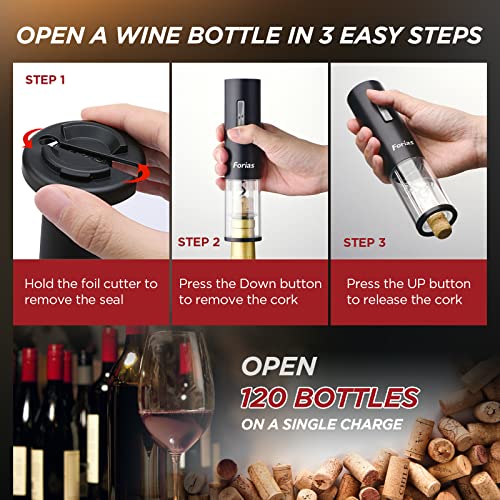 Forias Electric Wine Opener, Automatic Wine Bottle Opener Set with Rechargeable Wine Opener,Electric Wine Aerator Pourer,Vacuum Wine Stopper and Foil Cutter 4-in-1 Wine Gift Set