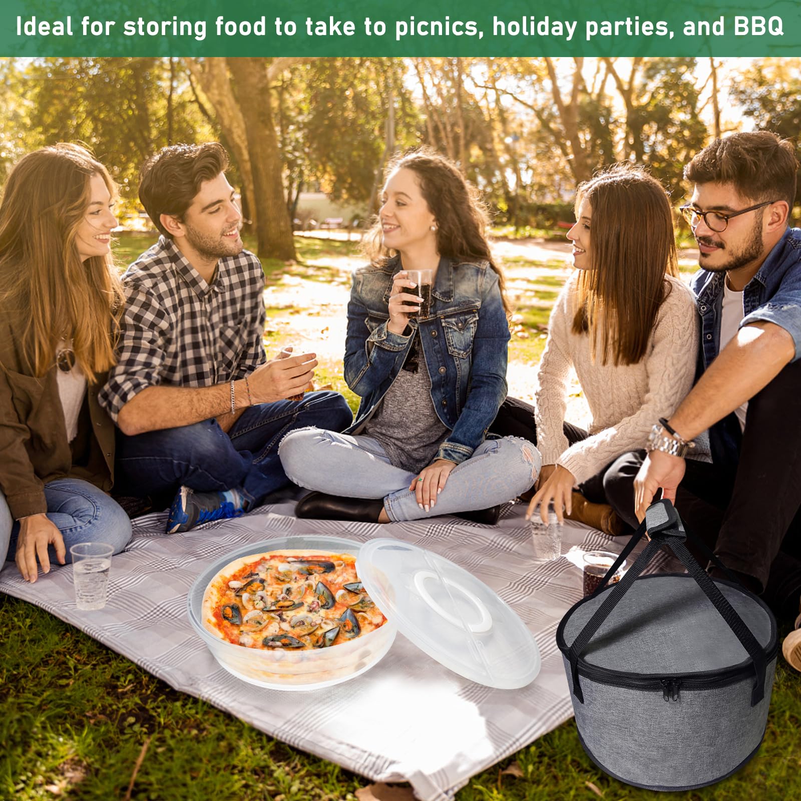 Aufind 12" 2 Pack Pie Carrier with Lid and Insulated Food Carrying Case Bag, Reusable Food Storage Containers for Pies, Cheesecake, Pizza, Nuts Fruit Perfect Gifts
