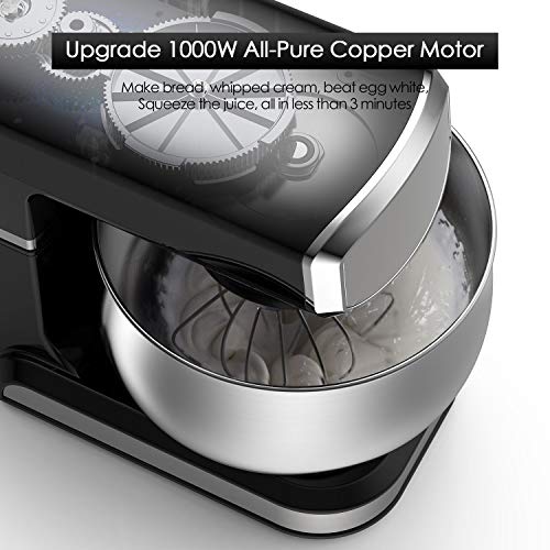 Stand Mixer, 1000W Kitchen Mixer Electric Food Mixer, 6 Speeds with 304 Stainless Steel Bowl Tilt-Head Dough Mixer, Dough Hook, Whisk, Beater, Splash Guard & Scraper