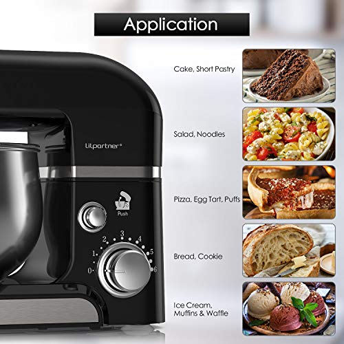Stand Mixer, 1000W Kitchen Mixer Electric Food Mixer, 6 Speeds with 304 Stainless Steel Bowl Tilt-Head Dough Mixer, Dough Hook, Whisk, Beater, Splash Guard & Scraper