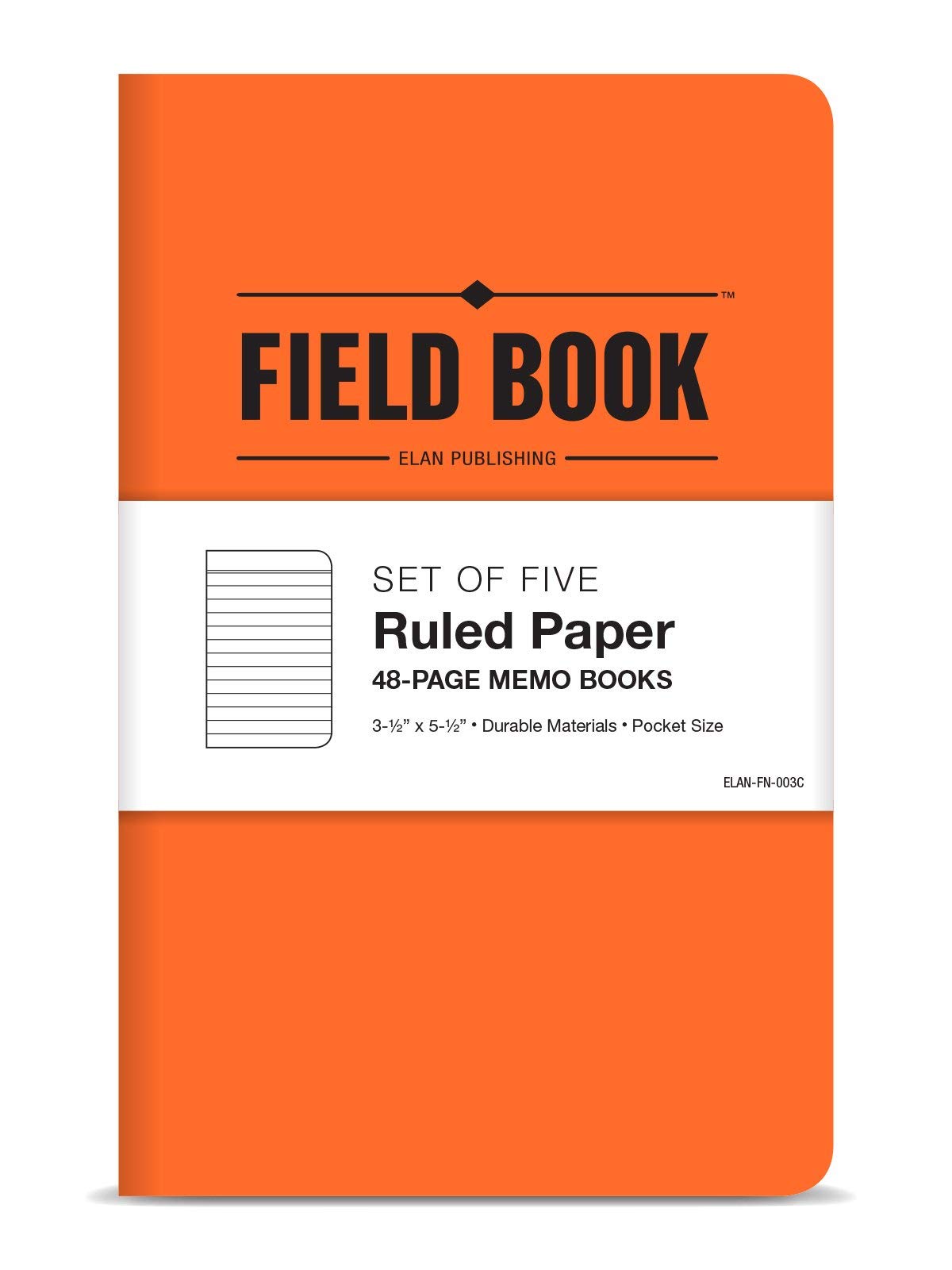 Field Notebook/Pocket Journal - 3.5"x5.5" - Orange - Lined Memo Book - Pack of 5