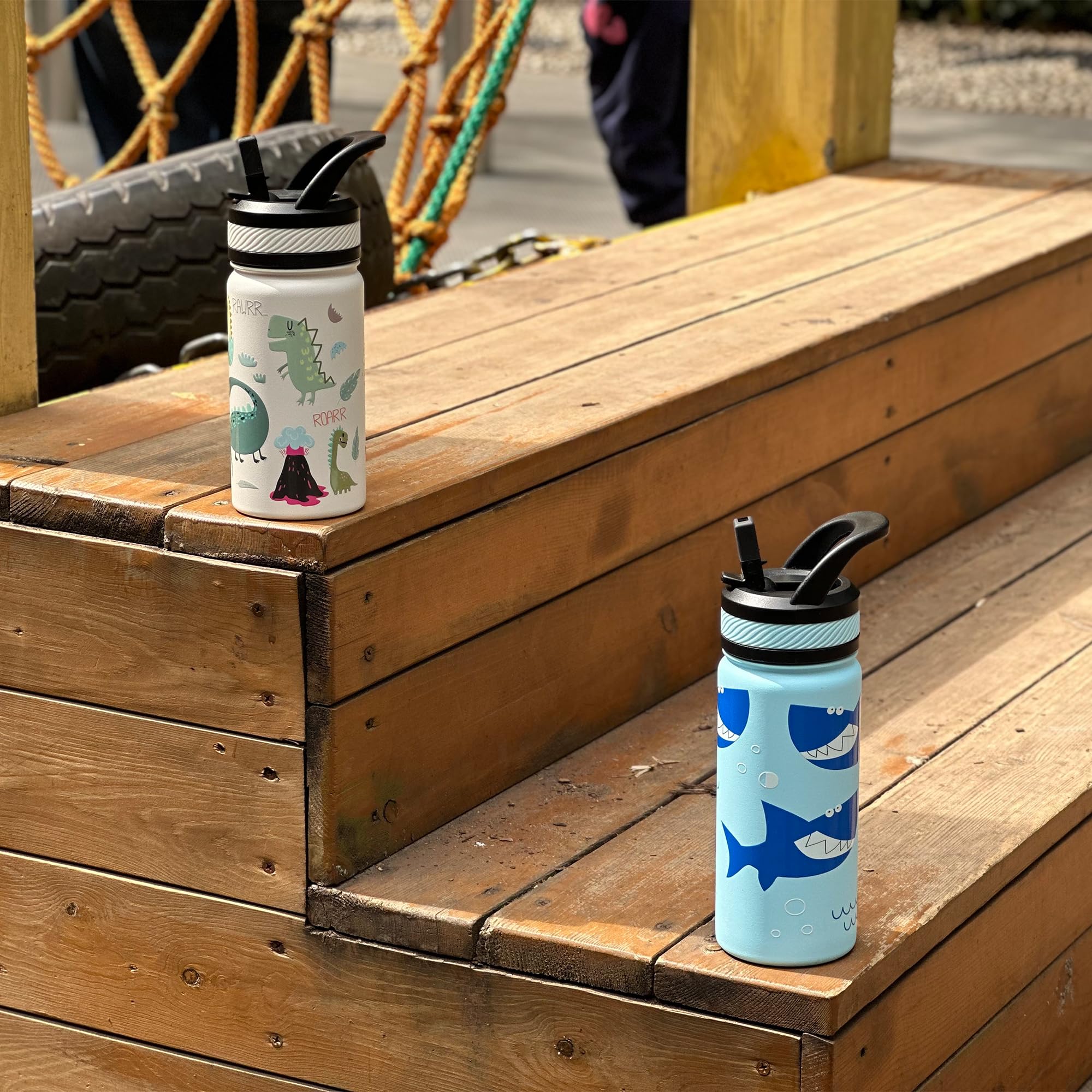 Fanhaw 14 Oz Kids Insulated Water Bottle with Straw - Stainless Steel Double Wall Vacuum Cup, Leakproof, BPA Free, Suitable for Boys and Girls(Blue - Under Construction)