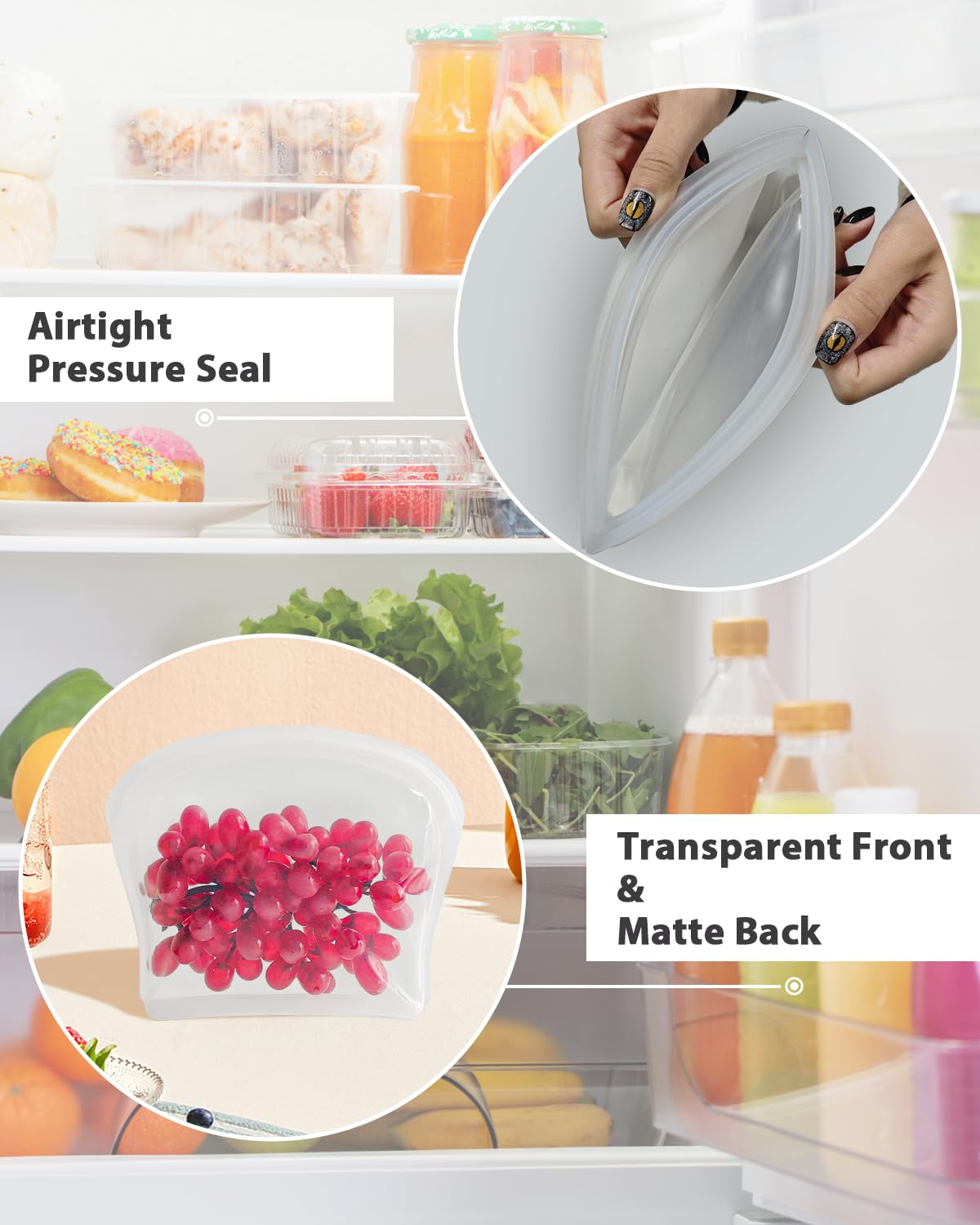 DGitaor Reusable Silicone Storage Bag, 6Pack Silicone Pocket, Snack, and Sandwich Bag, Endurables Silicone Ziplock Bags for Food Storage, Freezer, Microwave, Oven, Dishwasher Safe