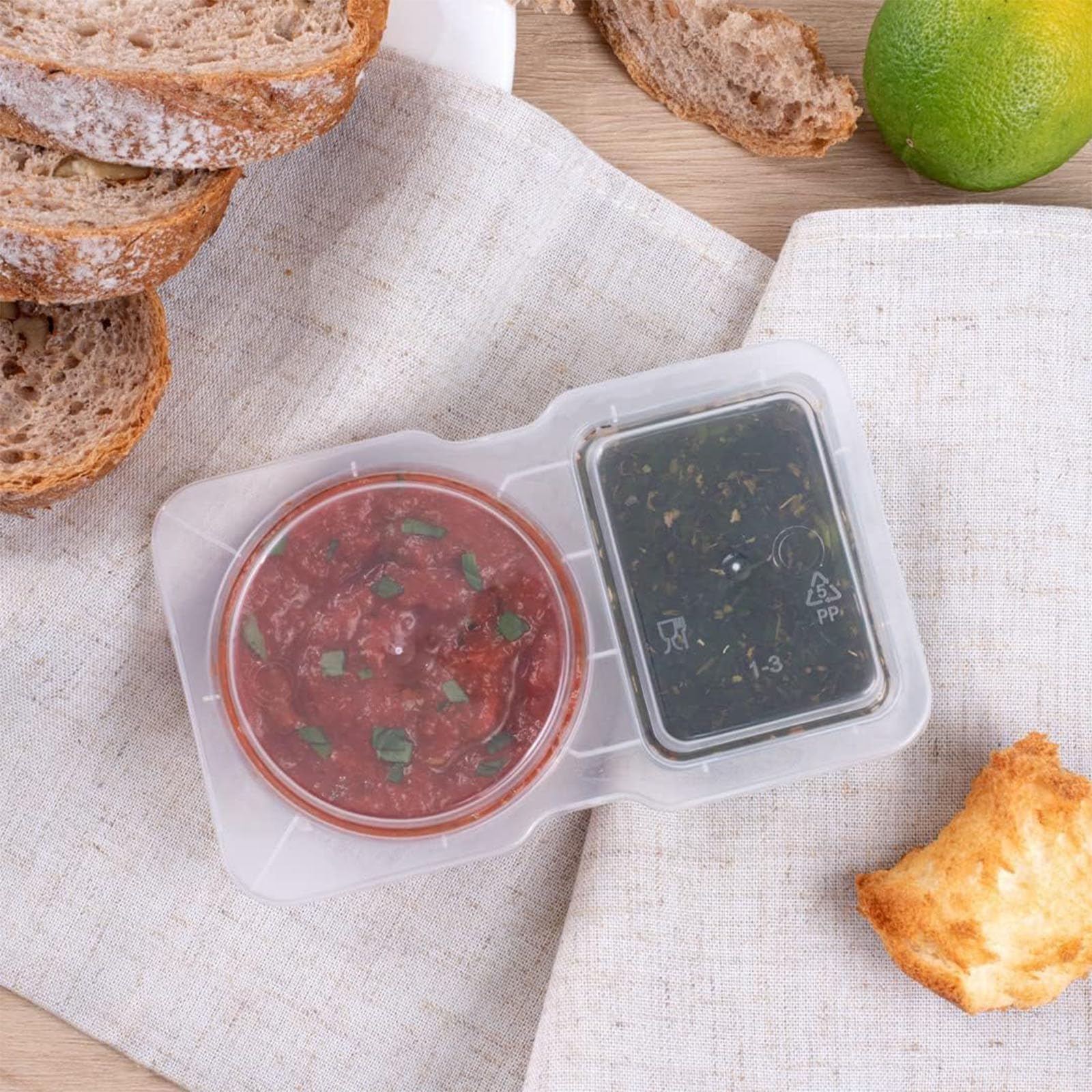 Double Compartment Condiment Container Double Condiment Containers with Lids 2 Compartment Snack Containers Double Compartment Condiment Containers with Lids Sauce Containers (Square Two 150ml,15PCS)