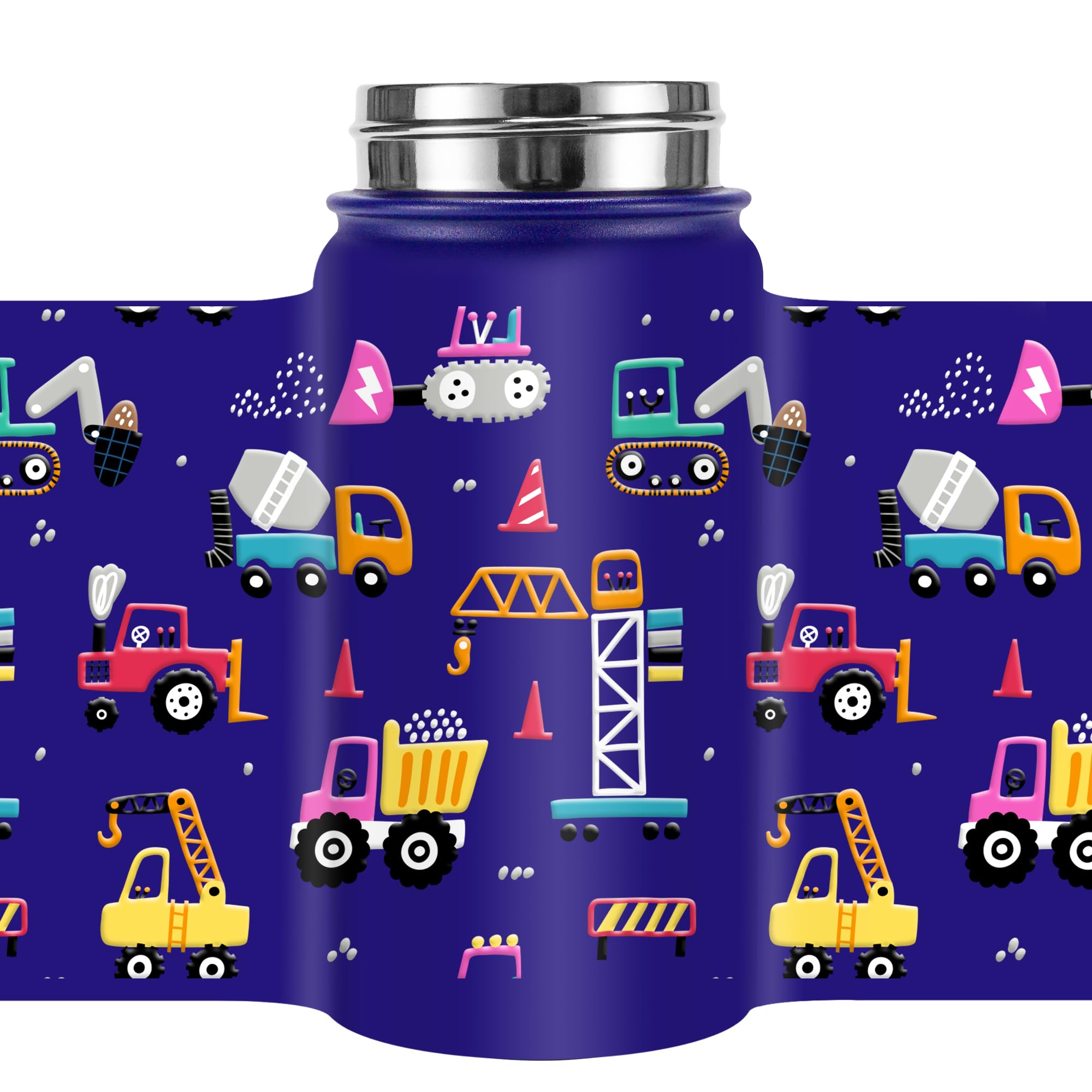 Fanhaw 14 Oz Kids Insulated Water Bottle with Straw - Stainless Steel Double Wall Vacuum Cup, Leakproof, BPA Free, Suitable for Boys and Girls(Blue - Under Construction)