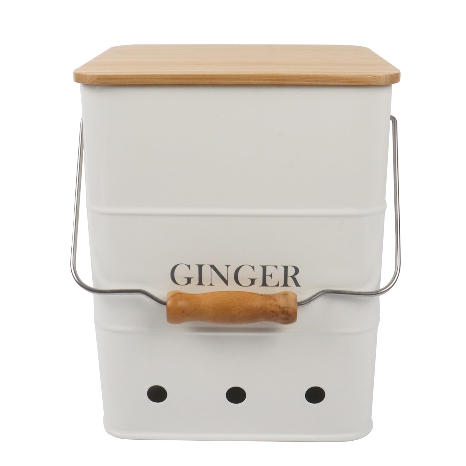 Eco-Friendly Bamboo Lid Metal Garlic Storage Box with Ventilated Countertop Vegetable Bin for Ginger, Potatoes, and Onions - Airtight, Portable Kitchen Organizer