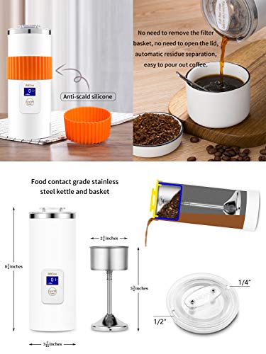 iMiGoo Portable Coffee Maker 8 OZ - Single Cup Coffee Percolator - Tea Maker - Electric Kettle - 304 Stainless Steel - AC 110-120V White