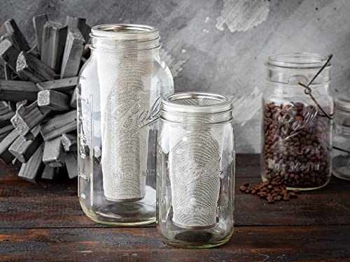 Cold Brew Filter for Mason Jar Wide Mouth Coffee Maker, UPGRADED Stainless Steel Mesh with Silicone Seals (2 Quart (64 Ounces)